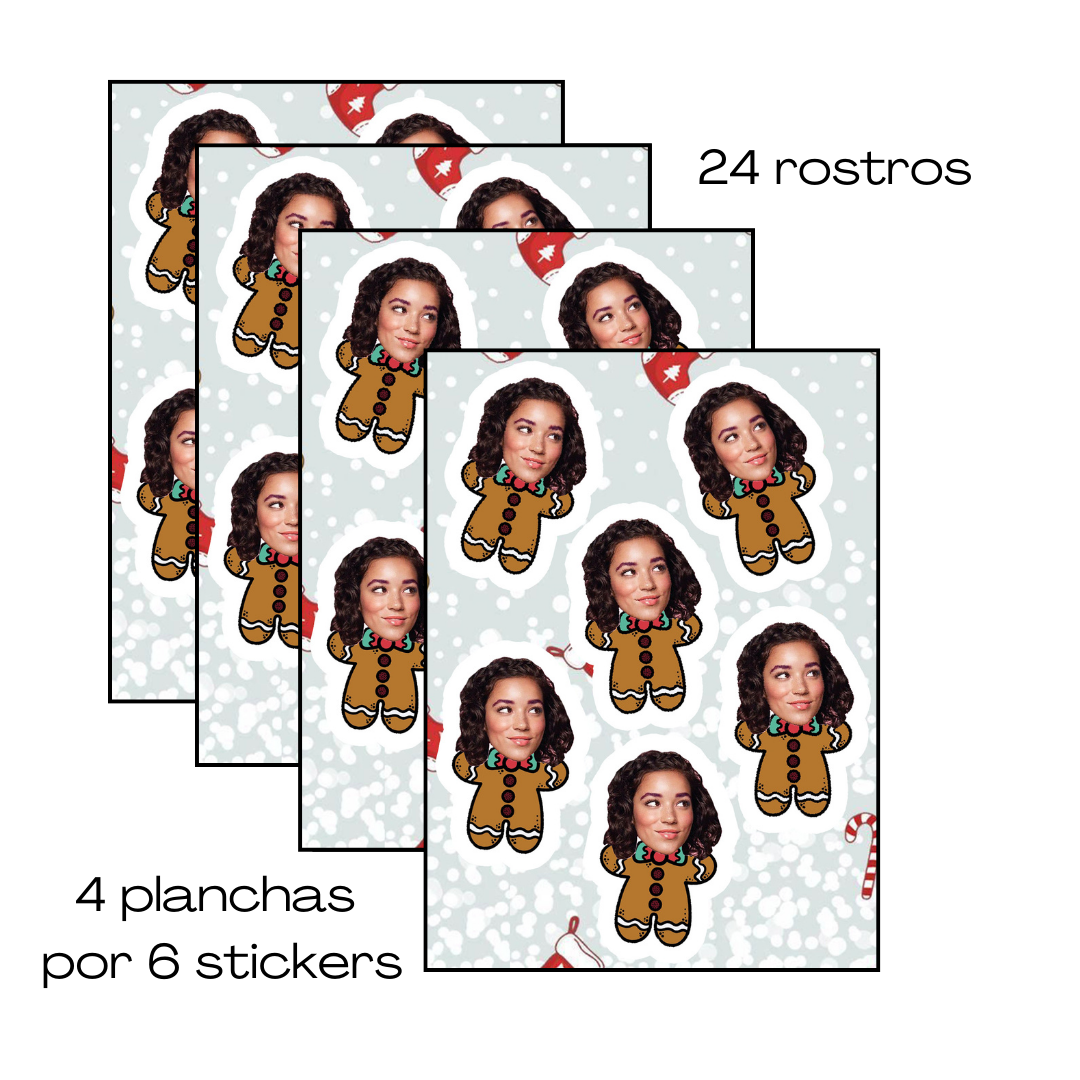 Stickers Personalizados de Rostro Galleta de Jengibre - Navidad - Pack ...