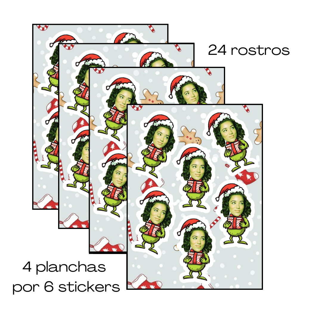Stickers Personalizados de Rostro Grinch - Navidad - Pack 24 stickers ...